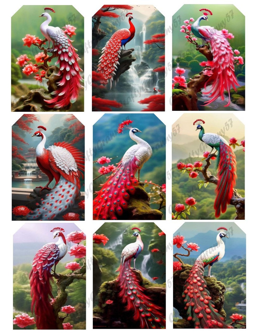 Colorful Peacock Tags Digi Kit, 10 Pages, 90 Tags, Digital Download ...