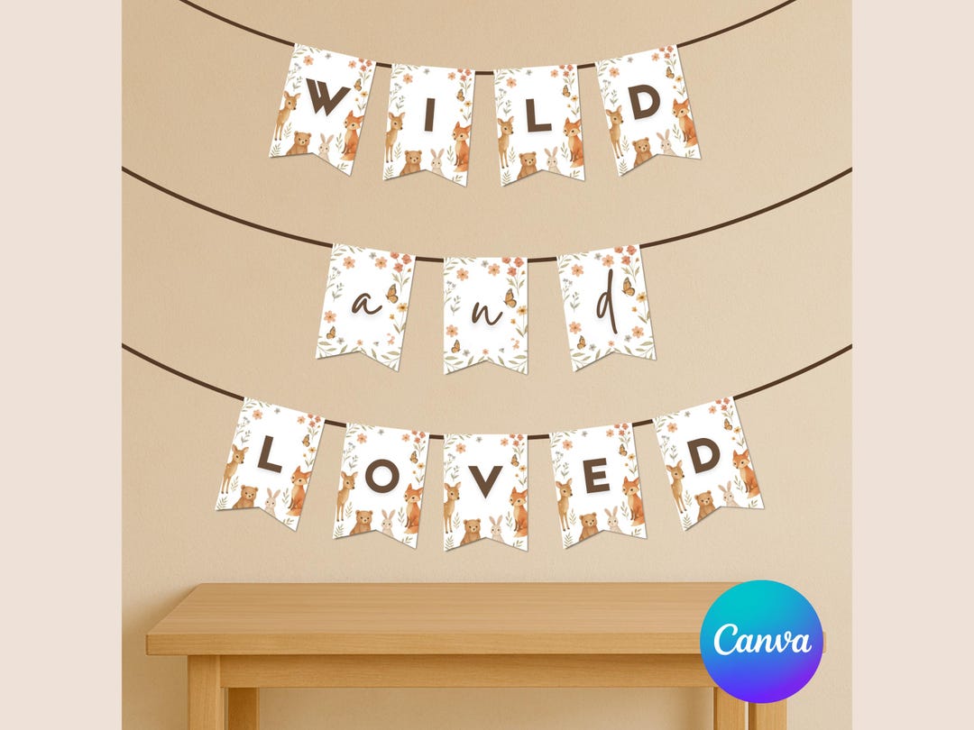 Woodland Baby Shower Banner Template: Boho Forest Animals (digital ...