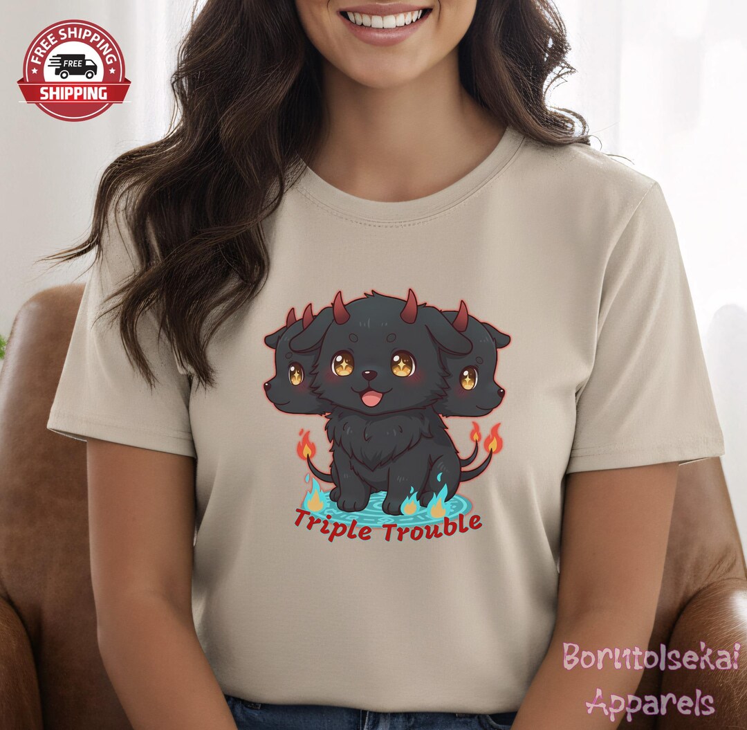 Cerberus Puppy T-shirt | Cute Chibi Hellhound Tee | Mythical Three ...