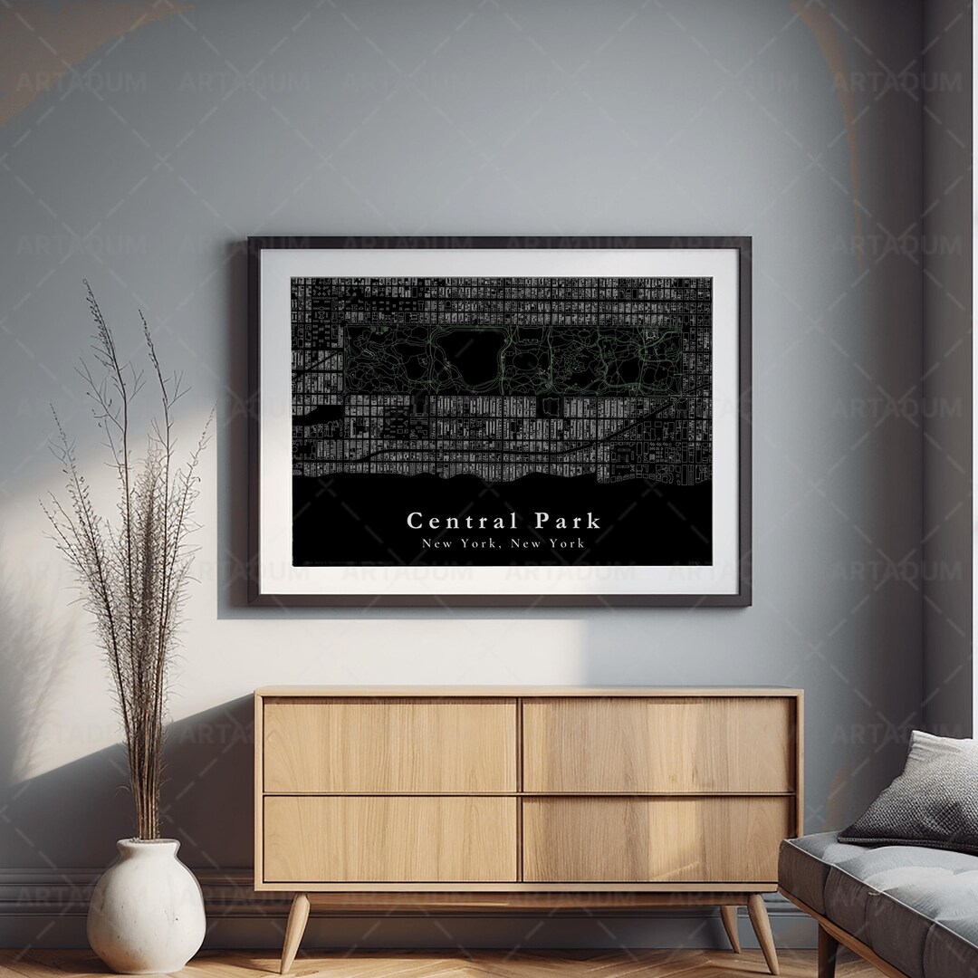 Central Park Map Art Print: Forest Green NYC Decor (digital Download A2 ...