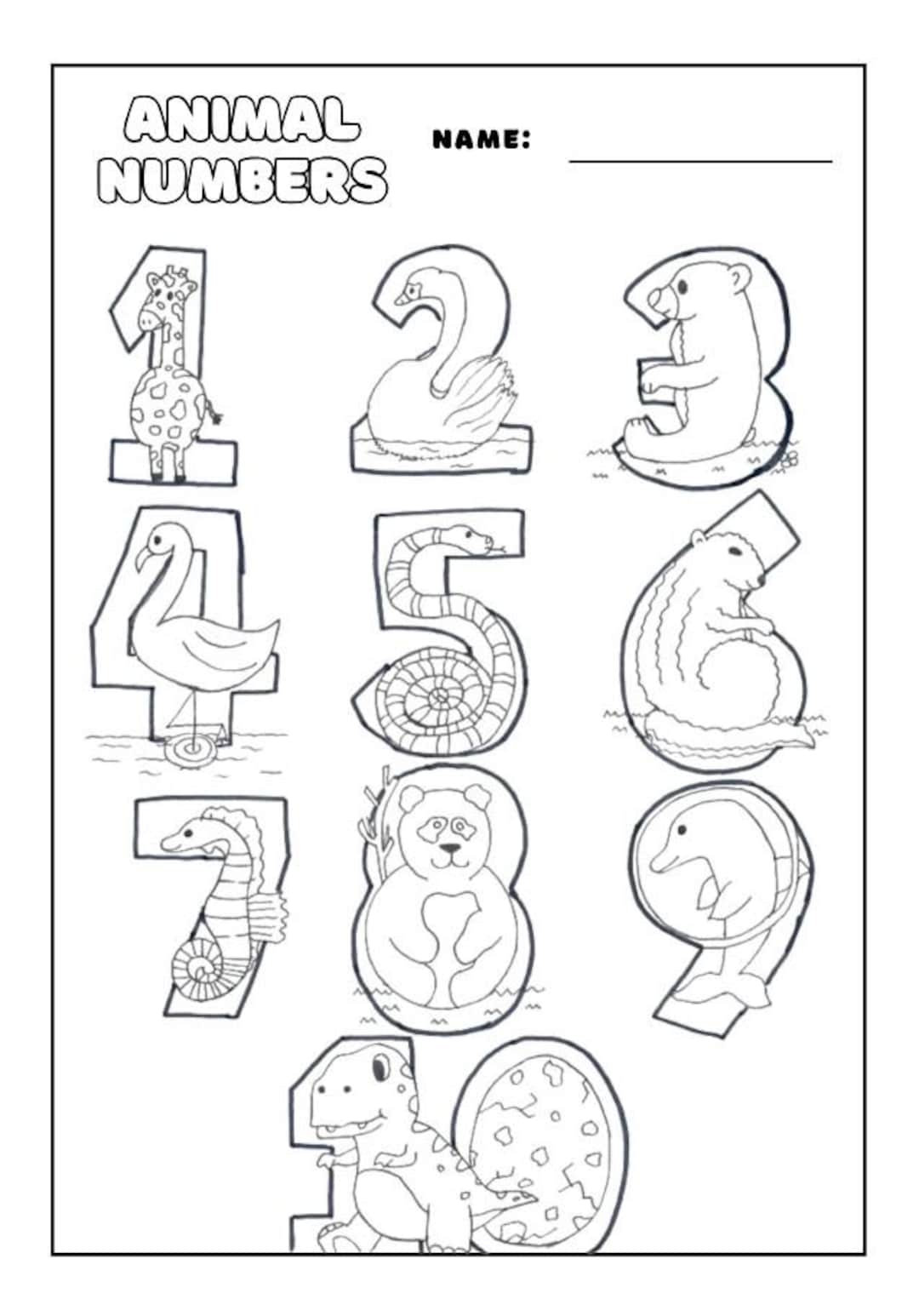 Colour & Learn: Animal Numbers. Printable PDF, Instant Download Kids ...