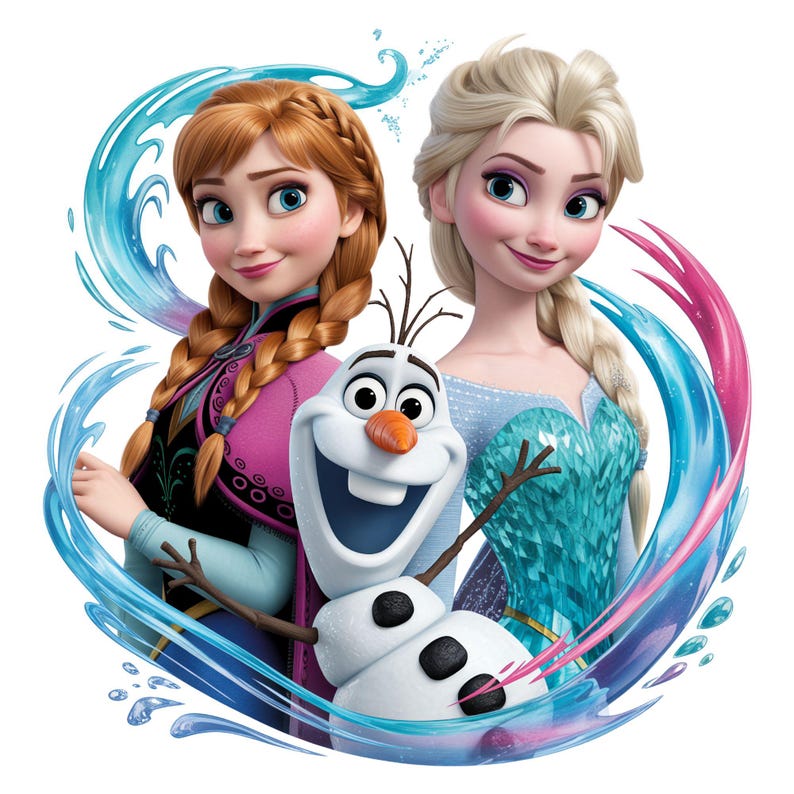 3 Frozen Theme PNG, Princess Sisters & Snowman Clipart, Birthday Shirt ...