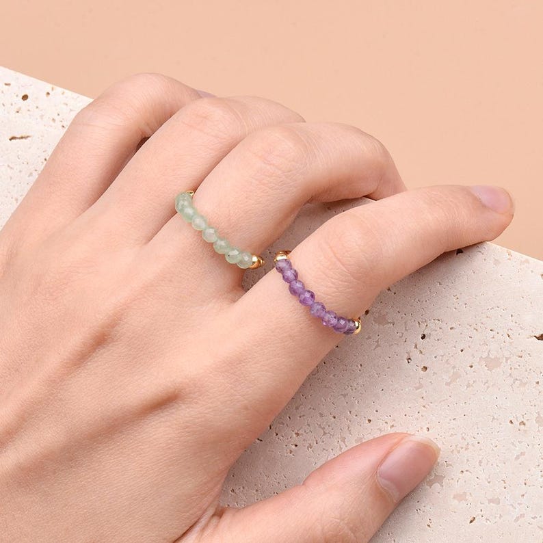 Rose Quartz Ring | Gold Plated Stretch Ring | Soft Blush Pink Crystal ...