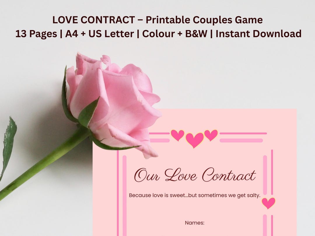 Couples Contract Printable: Romantic Relationship Agreement (instant ...