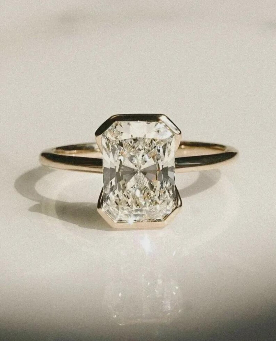 3CT Radiant Cut Half Bezel Set Ring, Radiant Cut Solitaire Ring, 14K ...