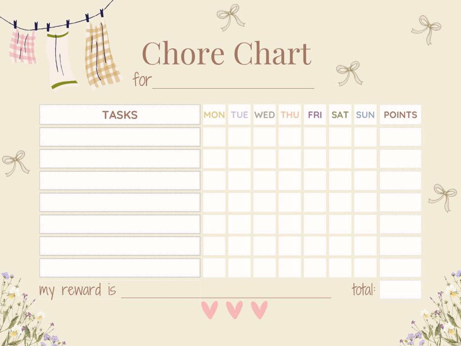 Toddler Chore Chart | Printable for Kids | Pastel Cottagecore Style ...