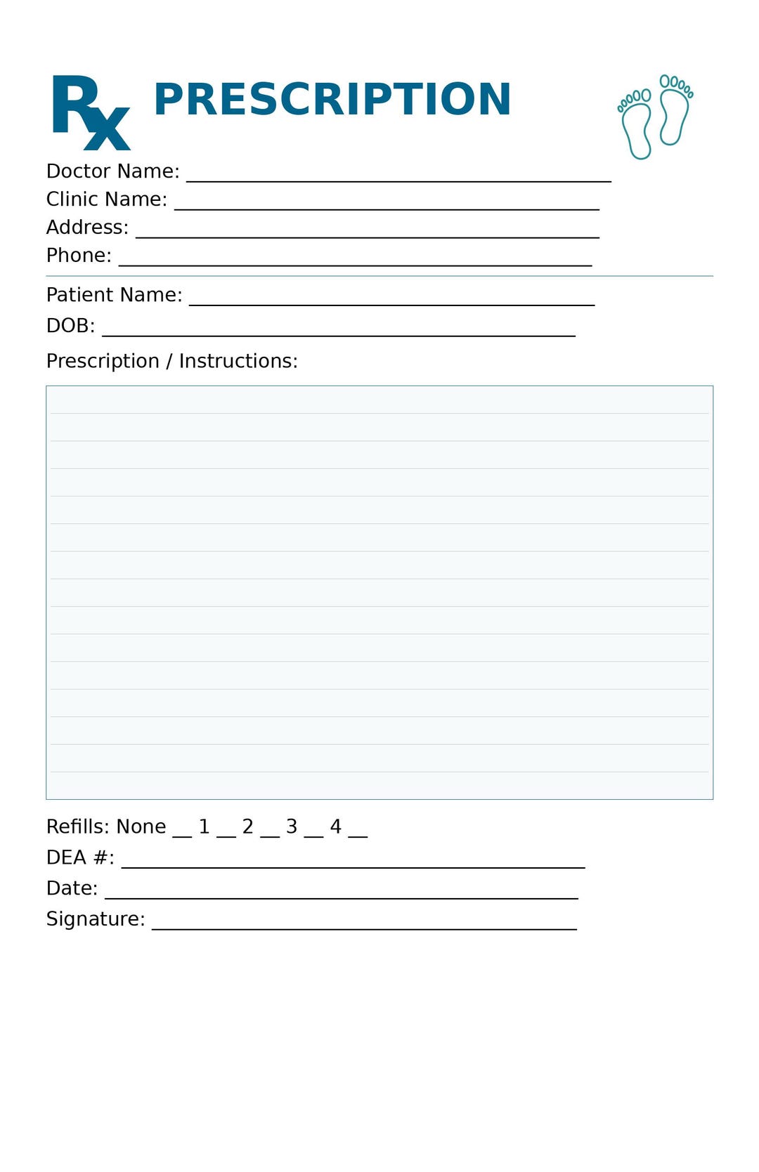 Printable Podiatry Prescription Pad Template – 5.5×8.5 in – Rx Digital ...