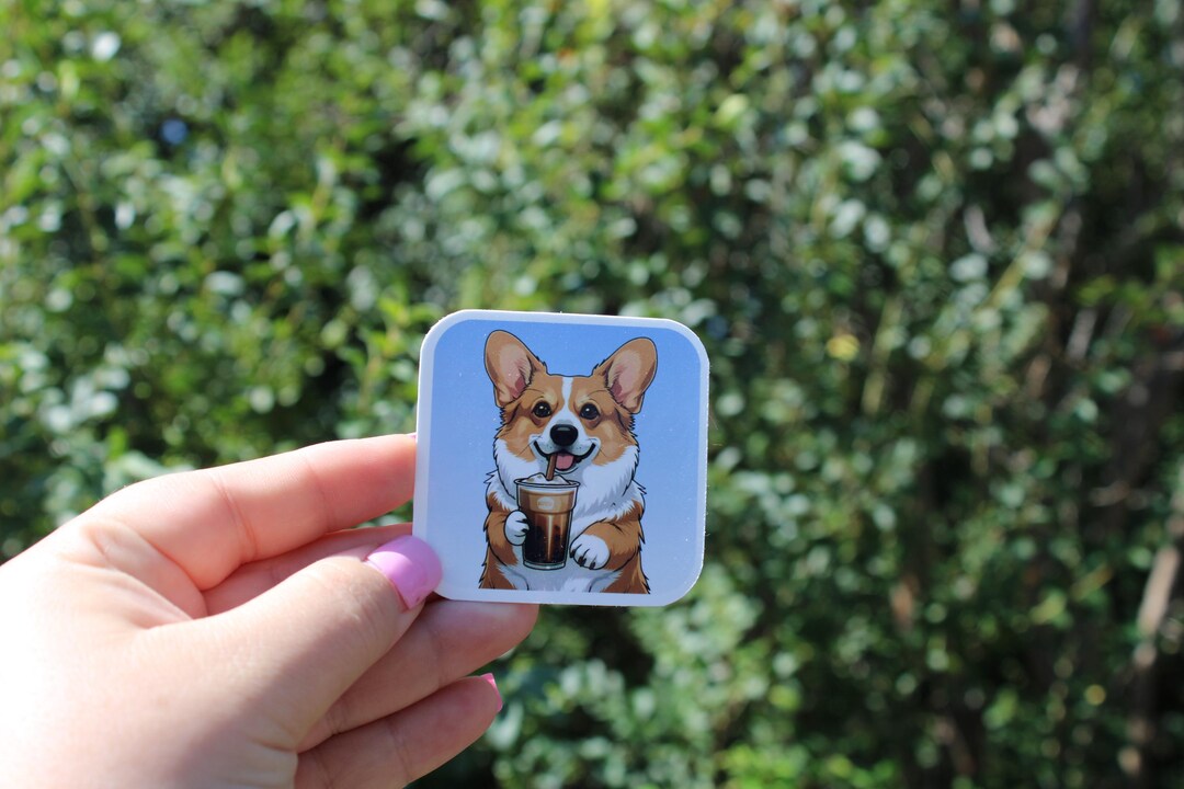 Corgi Drinking an Iced Coffee Sticker - Etsy