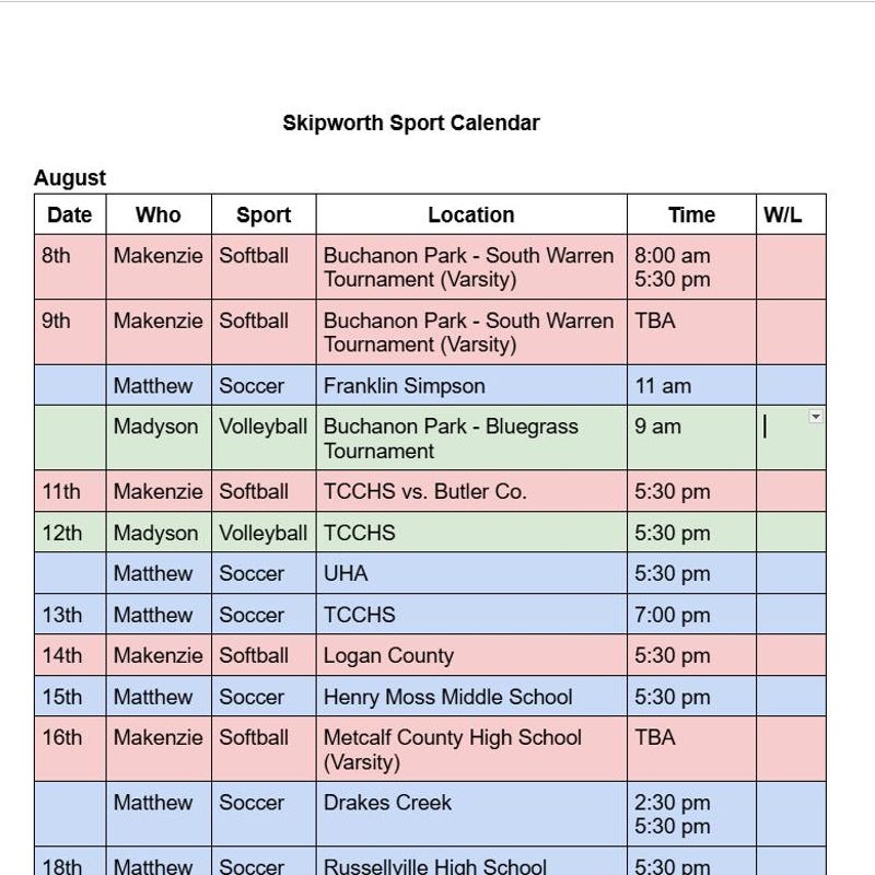 Color Coded Schedule - Etsy