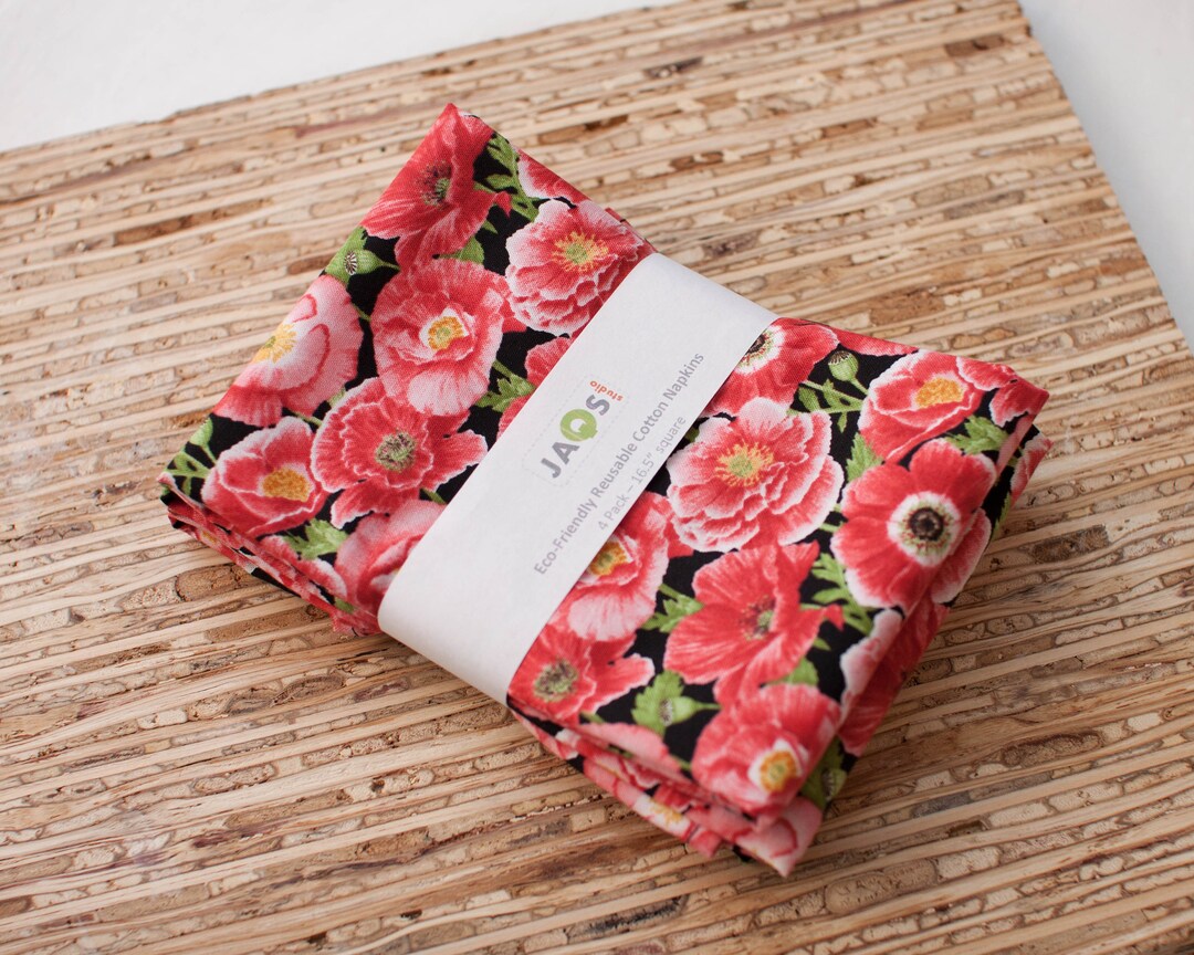 Large Cloth Napkins - Set of 4 (NA676) - Packed Red Poppies Modern ...