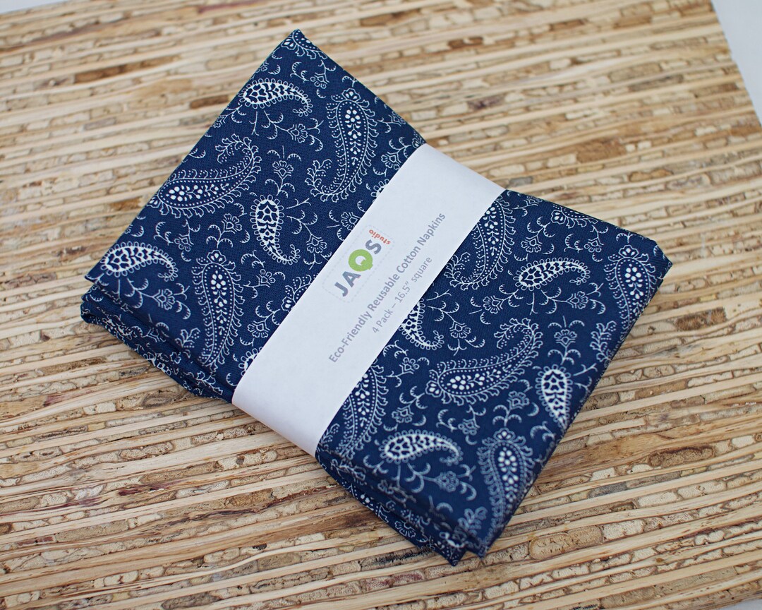Large Cloth Napkins - Set of 4 - (NE910) - Navy Blue Paisley Modern ...