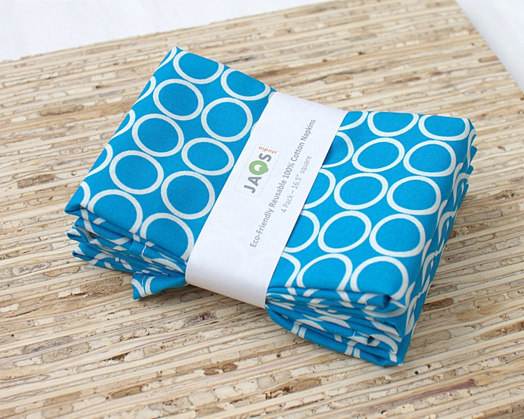 Large Cloth Napkins - Set of 4 - (N868) - Aqua Circles Modern Reusable ...