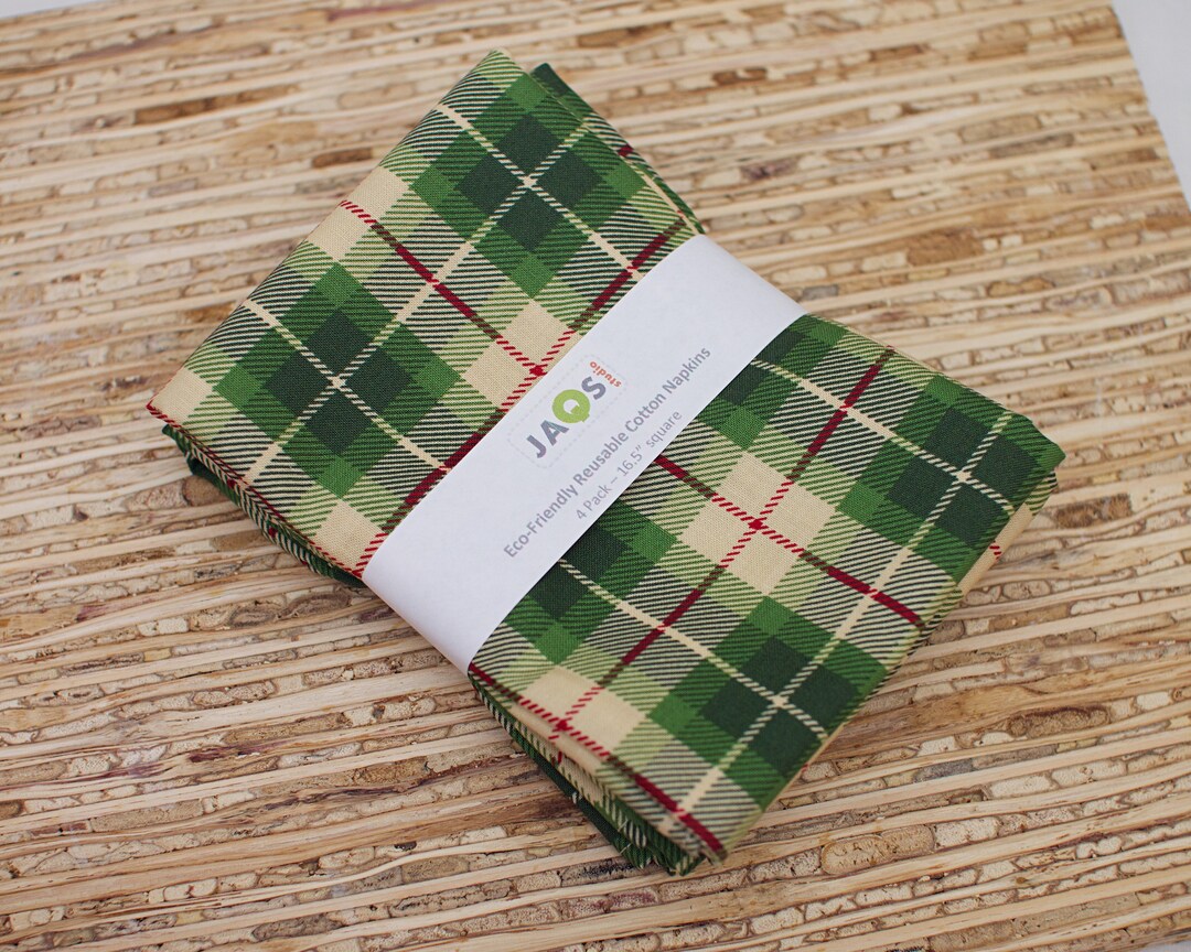 Large Cloth Napkins - Set of 4 (NE379) - Green Tan Plaids Modern ...