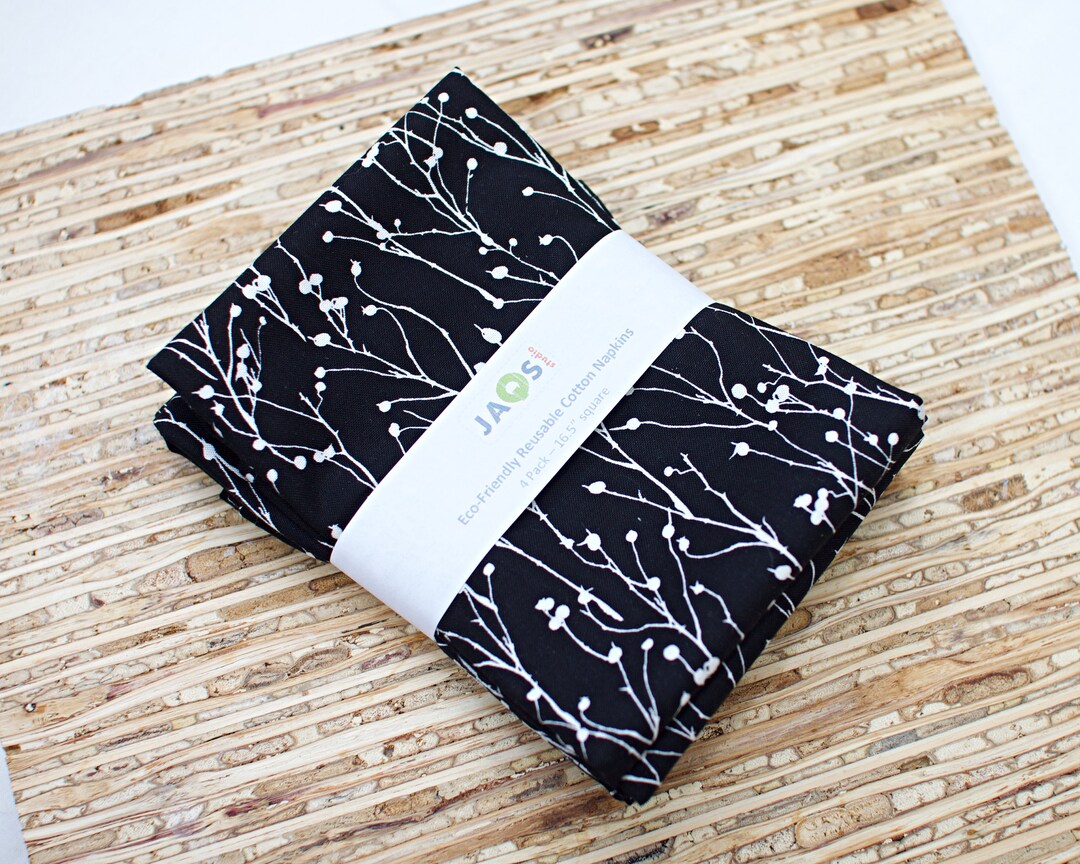 Large Cloth Napkins - Set of 4 - (ND164) - Twigs Black Modern Reusable ...