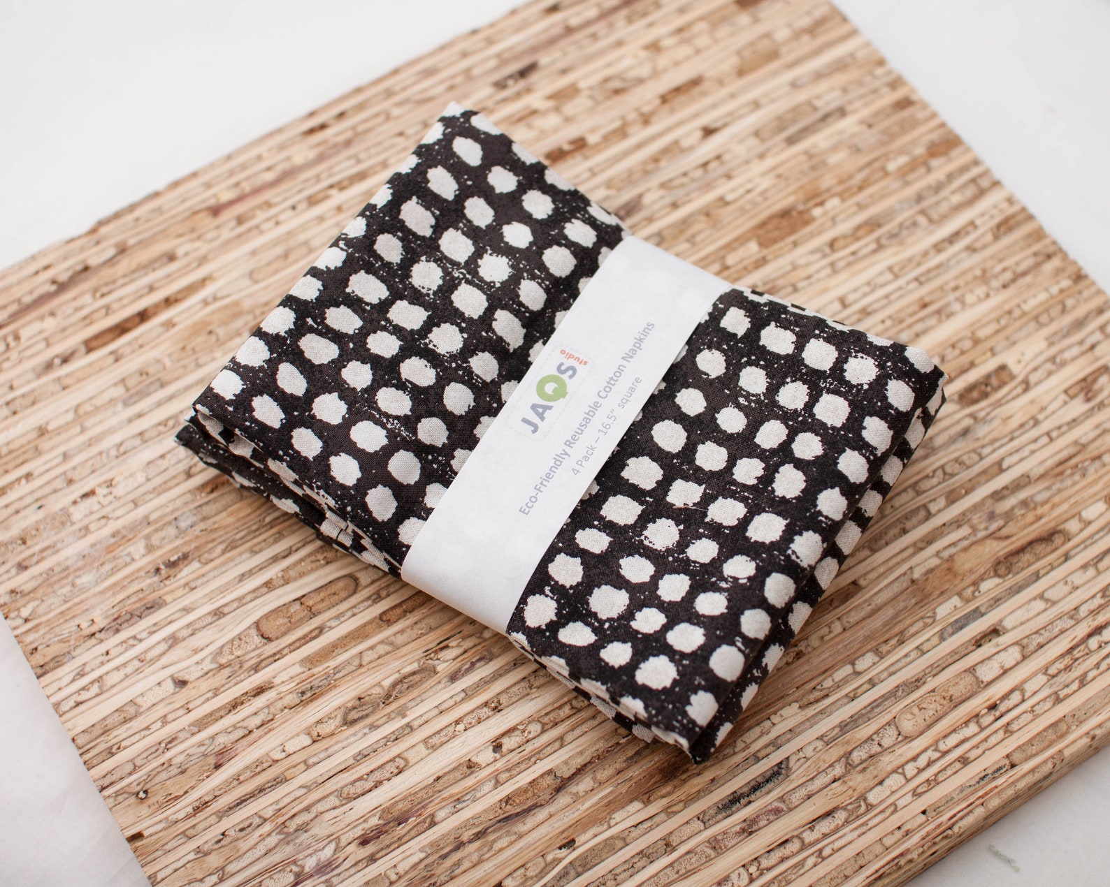 Large Cloth Napkins - Set of 4 - (N8573) - Dots on Black Modern ...