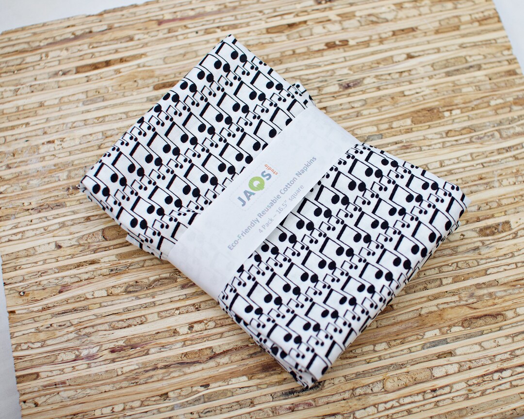 Large Cloth Napkins - Set of 4 - (NB911) - Black White Music Notes ...