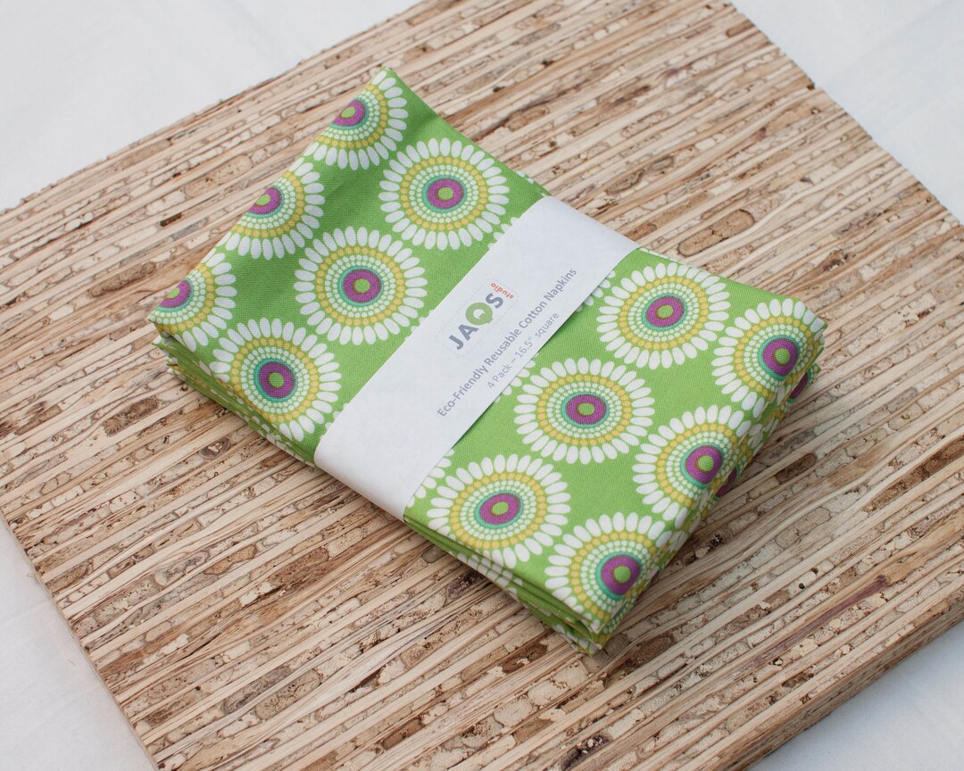 Large Cloth Napkins - Set of 4 - (N3986) - Green Geometric Circle ...