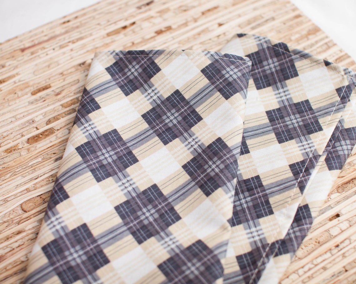 Large Cloth Napkins - Set of 4 - (N4162) - Beige Plaid Modern Reusable ...