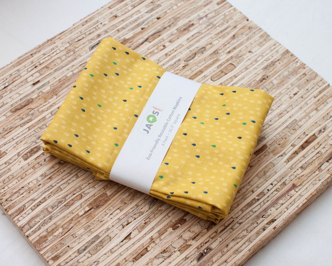 Large Cloth Napkins - Set of 4 - (N6051) - Yellow Mustard Rain Droplets ...