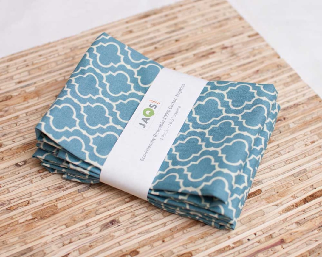 Large Cloth Napkins - Set of 4 - (N869) - Blue Tile Modern Reusable ...