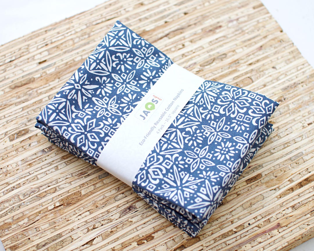 Large Cloth Napkins - Set of 4 - (NH694) - Tile Blue Reusable Fabric ...