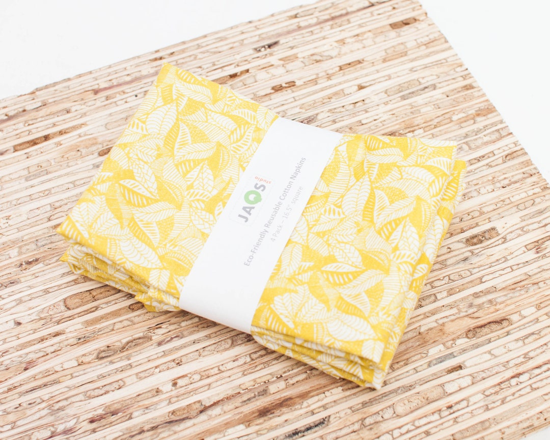 Large Cloth Napkins - Set of 4 - (N6349) - Yellow Golden Leaves Modern ...