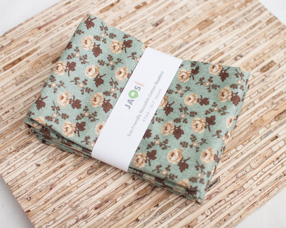Large Cloth Napkins - Set of 4 - (N5446) - Aqua Little White Roses ...