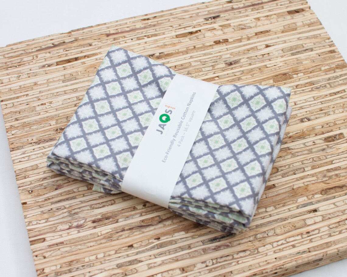 Large Cloth Napkins - Set of 4 - (N2244) - Gray Snowflakes Geometric ...