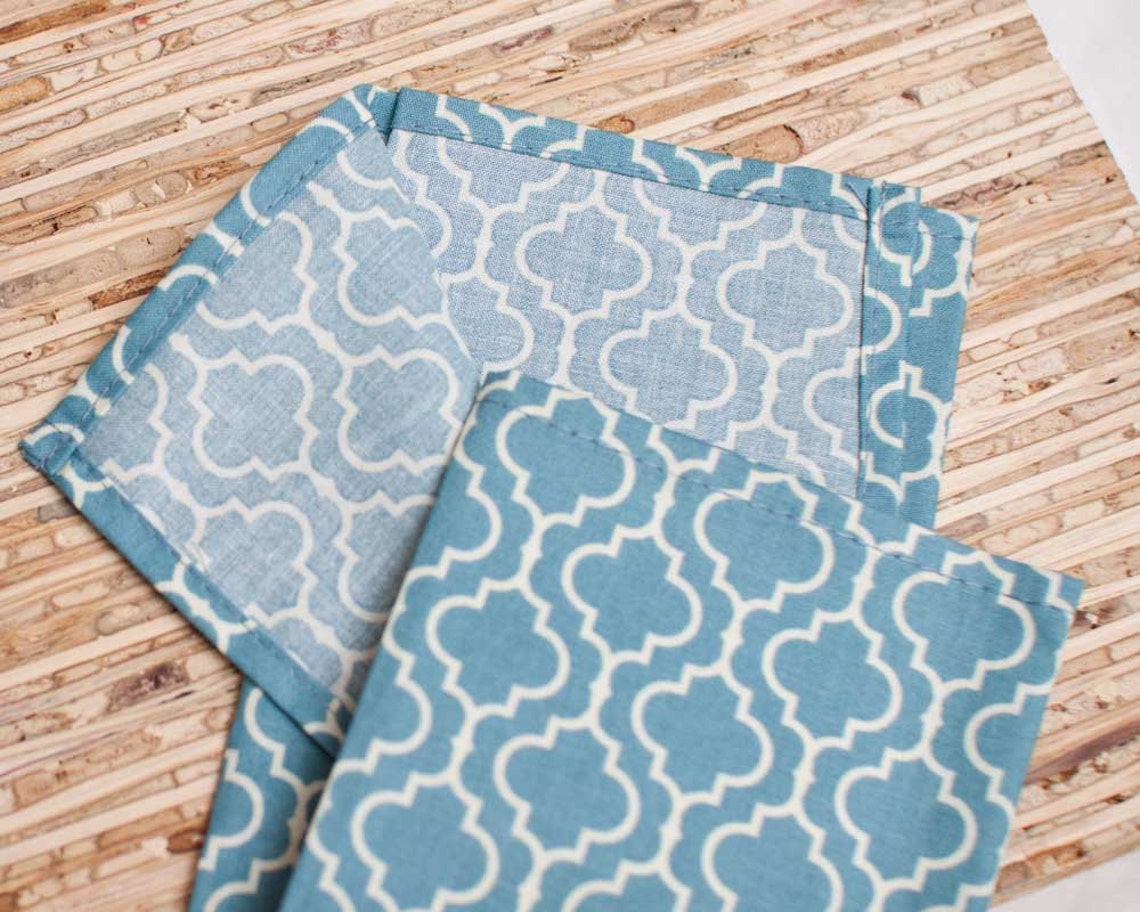 Large Cloth Napkins - Set of 4 - (N869) - Blue Tile Modern Reusable ...