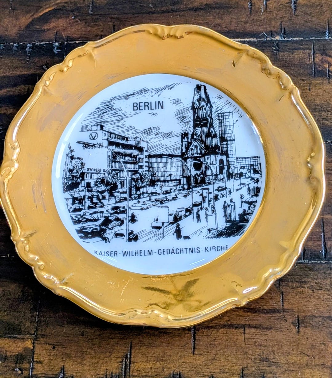 Vintage Edelstein Bavaria Berlin Plate Gold Trim, Kaiser Wilhelm Church ...