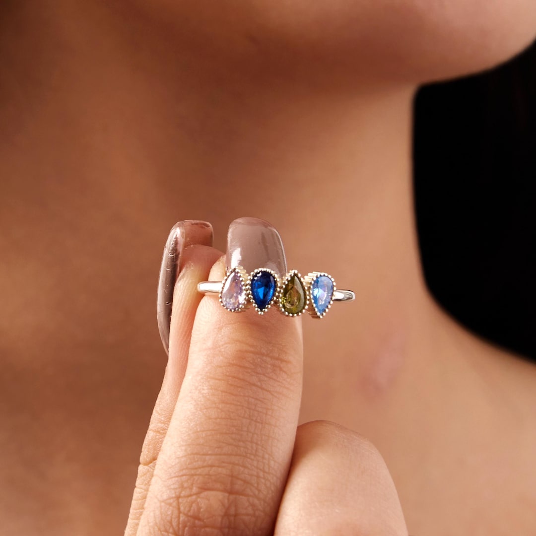 Personalized Multi Birthstone Family Ring, Romantic Custom Jewelry for ...