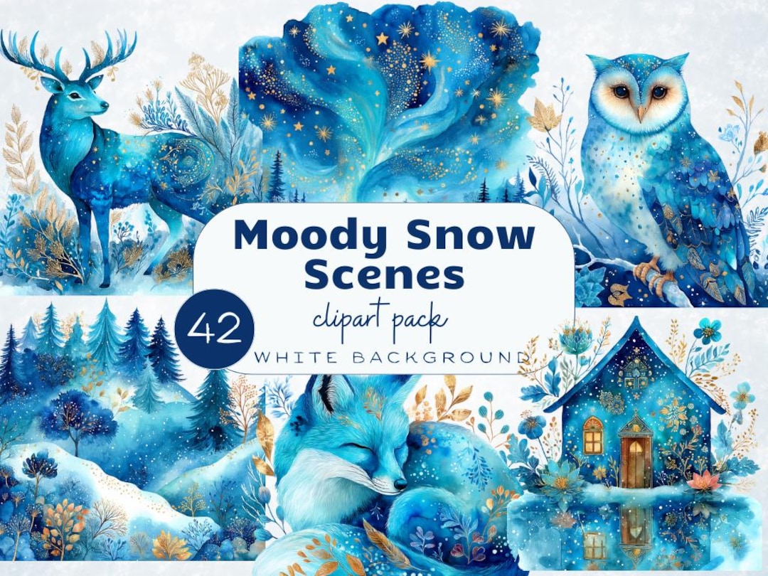 Winter Scenes Clipart Bundle - Snowy Landscapes Graphics, Digital ...