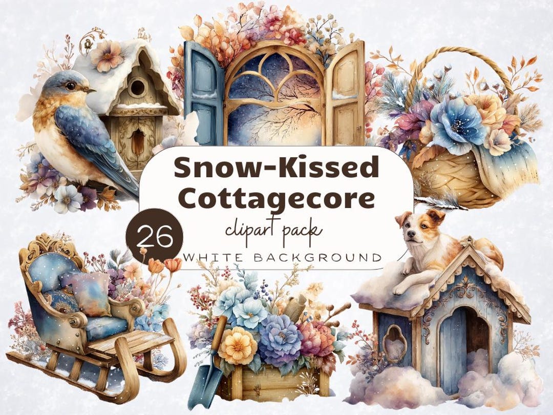 Winter Cottagecore Scenes Clipart - Snowy Graphics, Digital Download ...