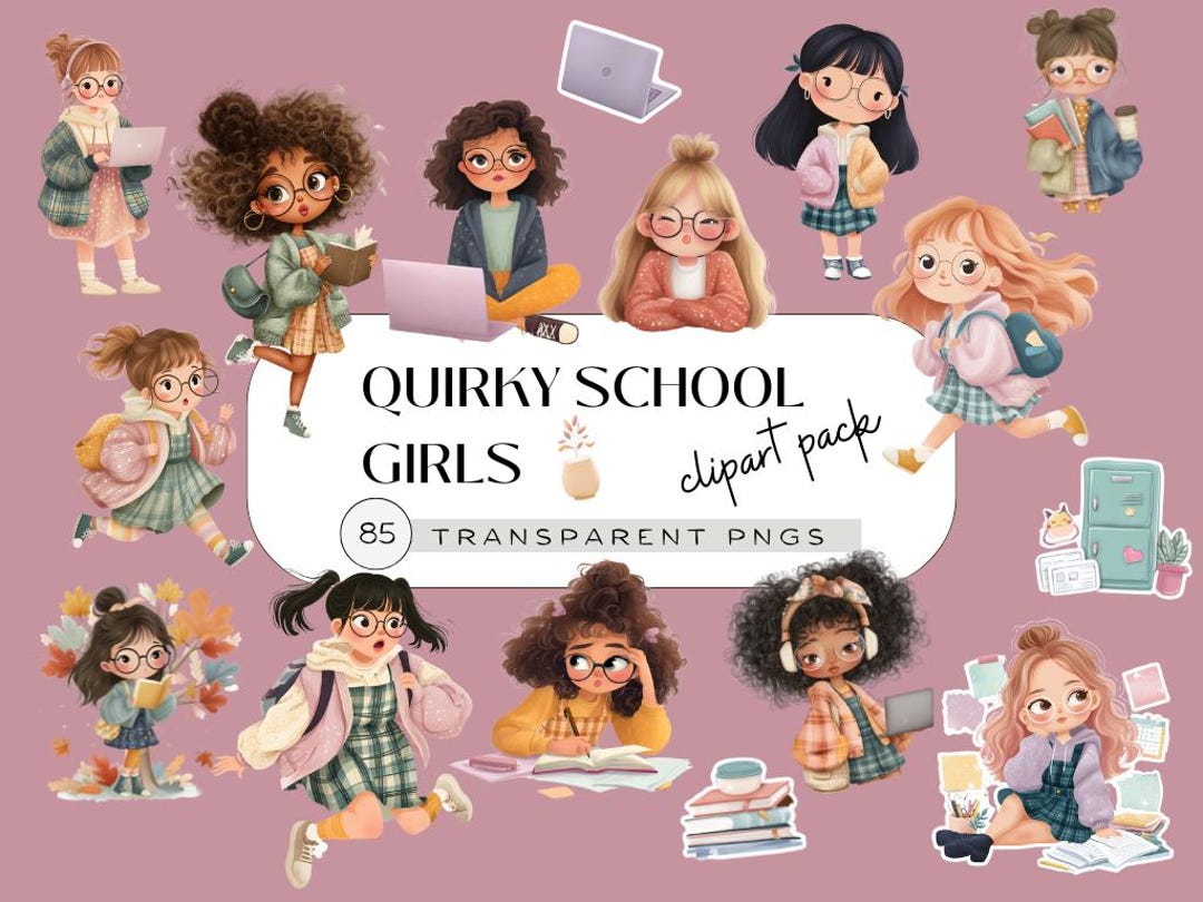 Quirky Girls Diverse Student Clipart: Back to School Planner Stickers ...