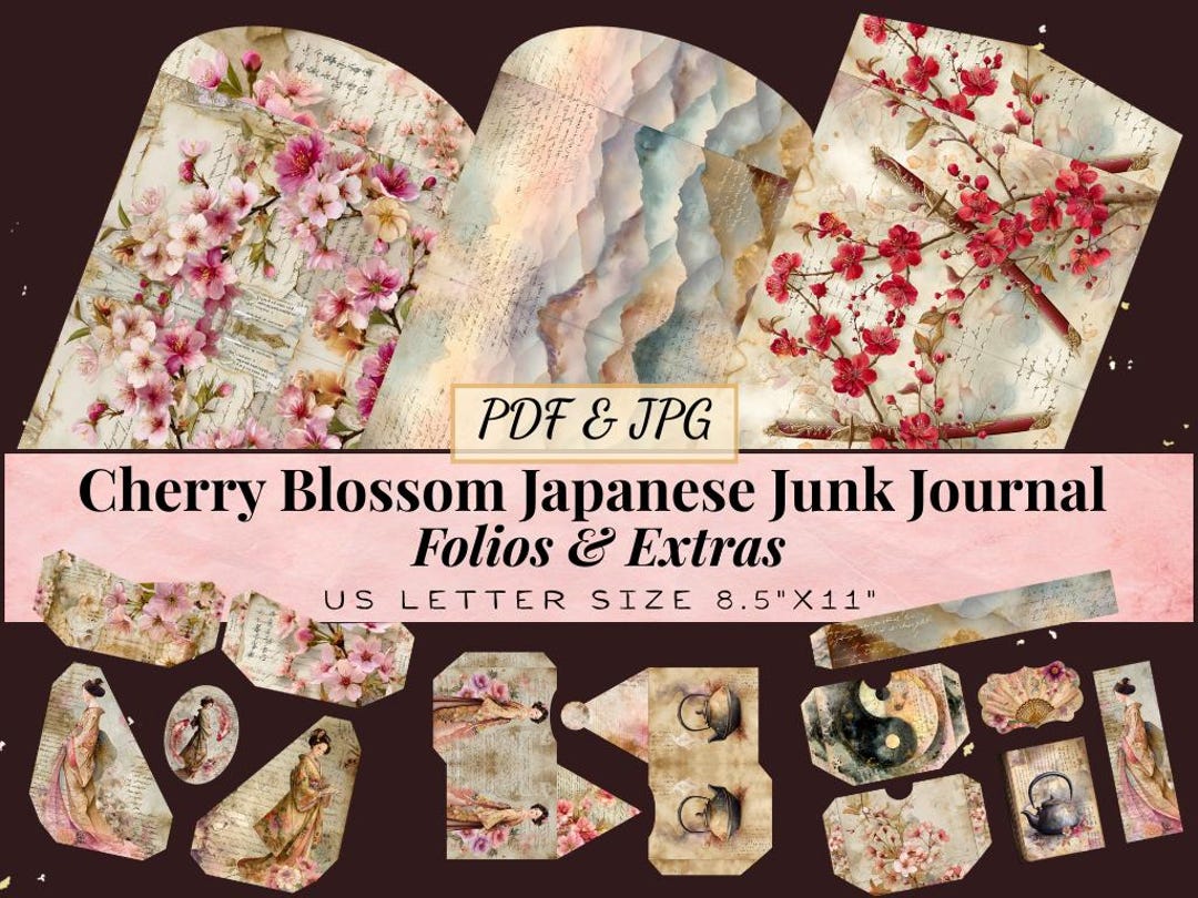 Cherry Blossom Junk Journal Folio Kit - Vintage Japanese Printable ...