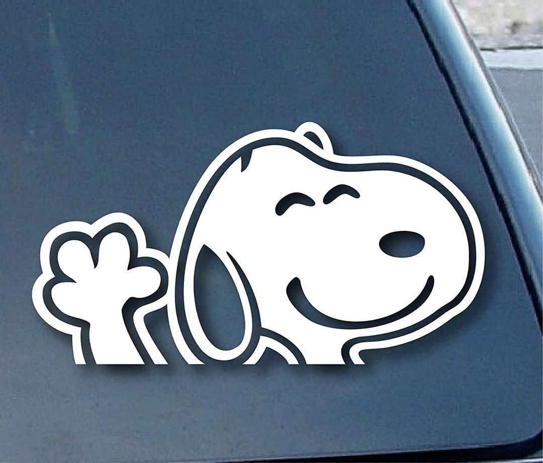 Snoophy Waving Car Decal, 8 Inch Vinyl Sticker, White, for Windows ...