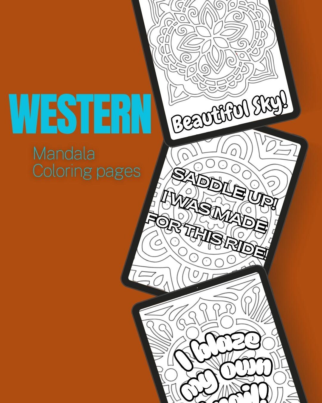 Western Mandala Affirmation Coloring Pages I 5 Pack Cowgirl Printable ...