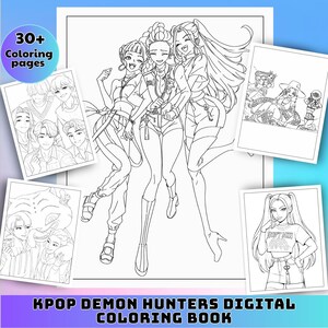 Huntrix kpop demon hunters characters colouring pages - Etsy Nederland