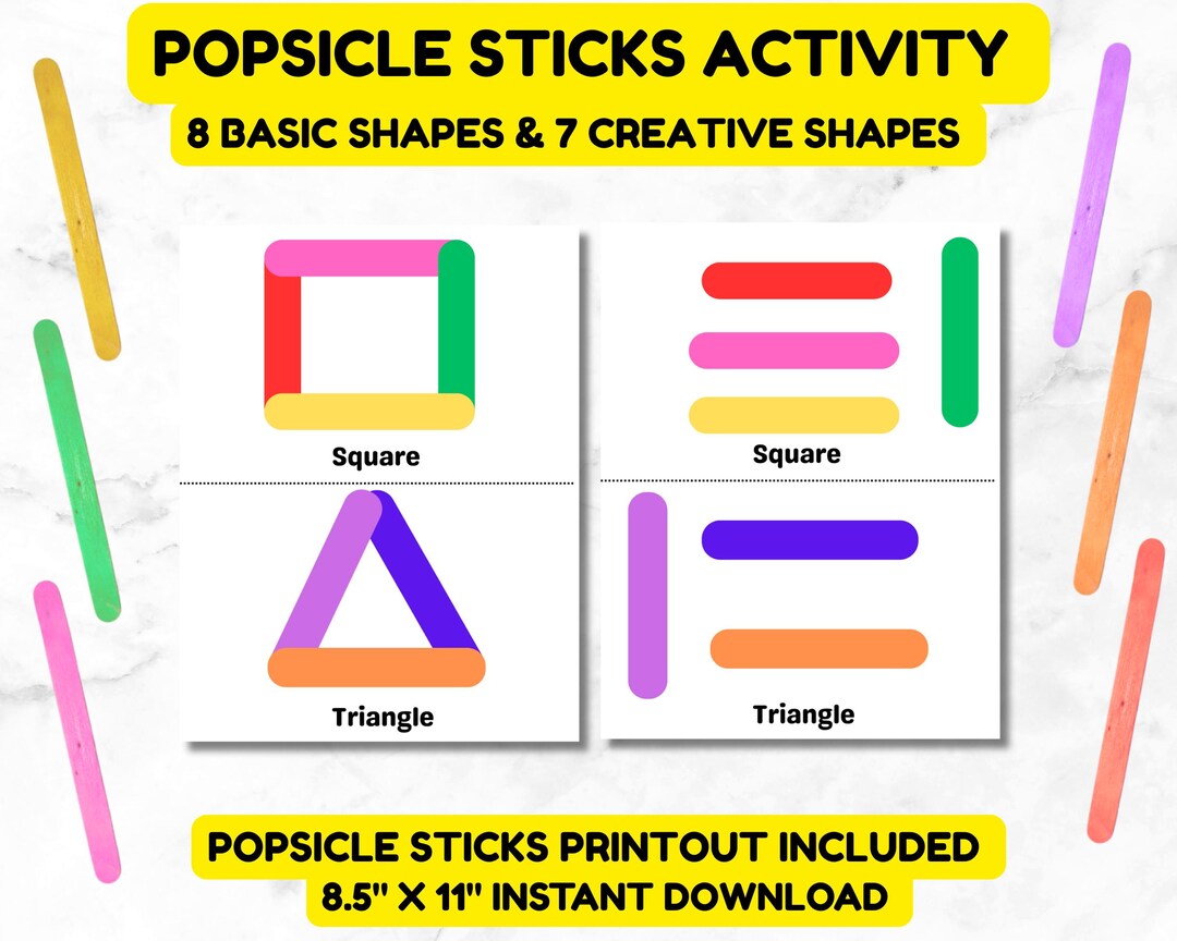 Popsicle Stick Shapes Activity: Montessori Learning Printable (digital ...