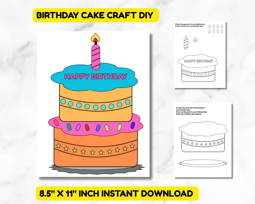 Printable Birthday Cake Craft: Kids DIY Paper Activity (PDF Download ...