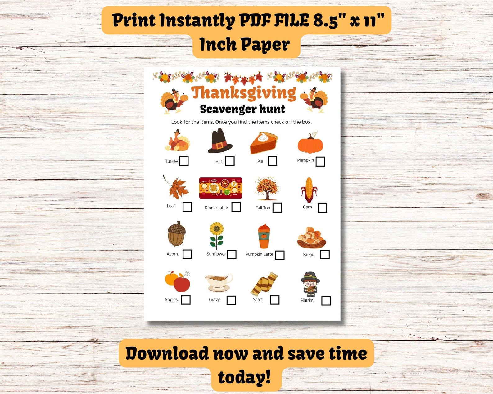 Thanksgiving Scavenger Hunt for Kids, Thanksgiving Game, Thanksgiving ...