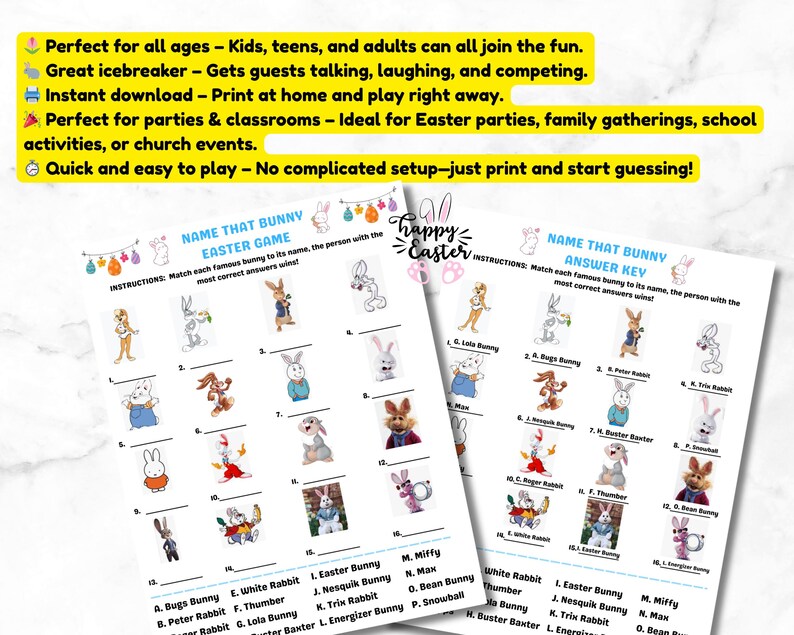 Easter Printable Name Famous Bunny Game | Adults Kids Idea | Fun Family ...