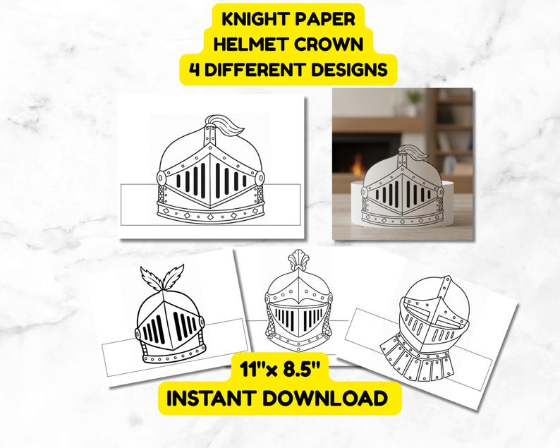 Knight Paper Helmet Crown Template Fantasy Party Headband Coloring ...