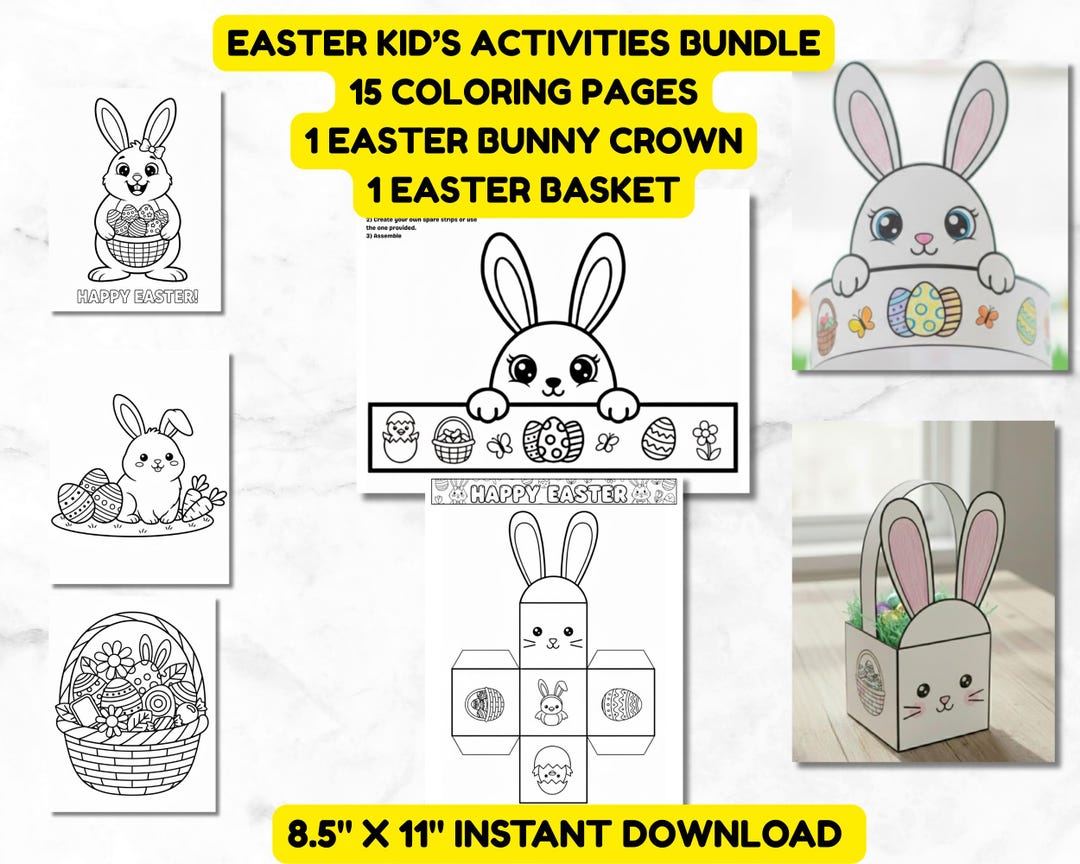 Easter Bunny Paper Crown Printable, Easter Kids Activity Bundle, Easter ...