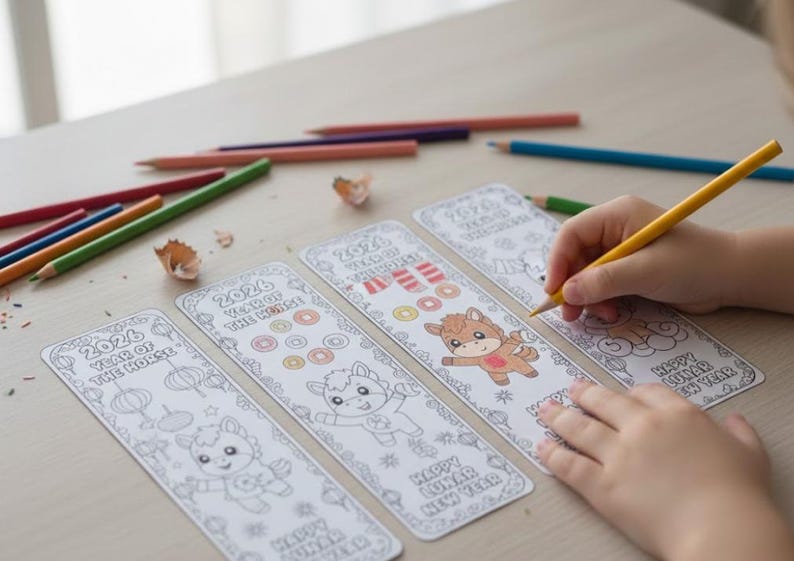 Lunar New Year 2026 Year of the Horse Coloring Bookmarks Chinese Zodiac ...