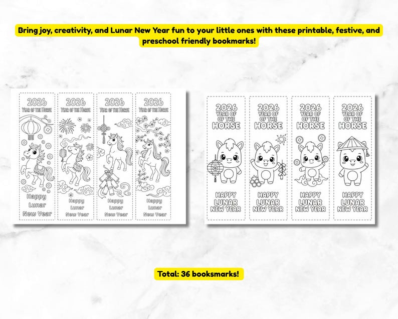 Lunar New Year 2026 Year of the Horse Coloring Bookmarks Chinese Zodiac ...