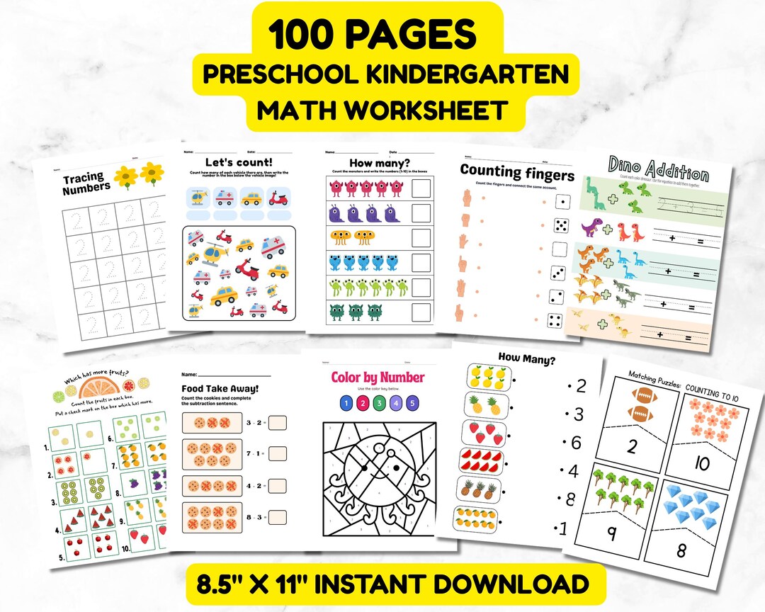 Kindergarten Math Workbook: Counting, Addition, Subtraction, Word ...