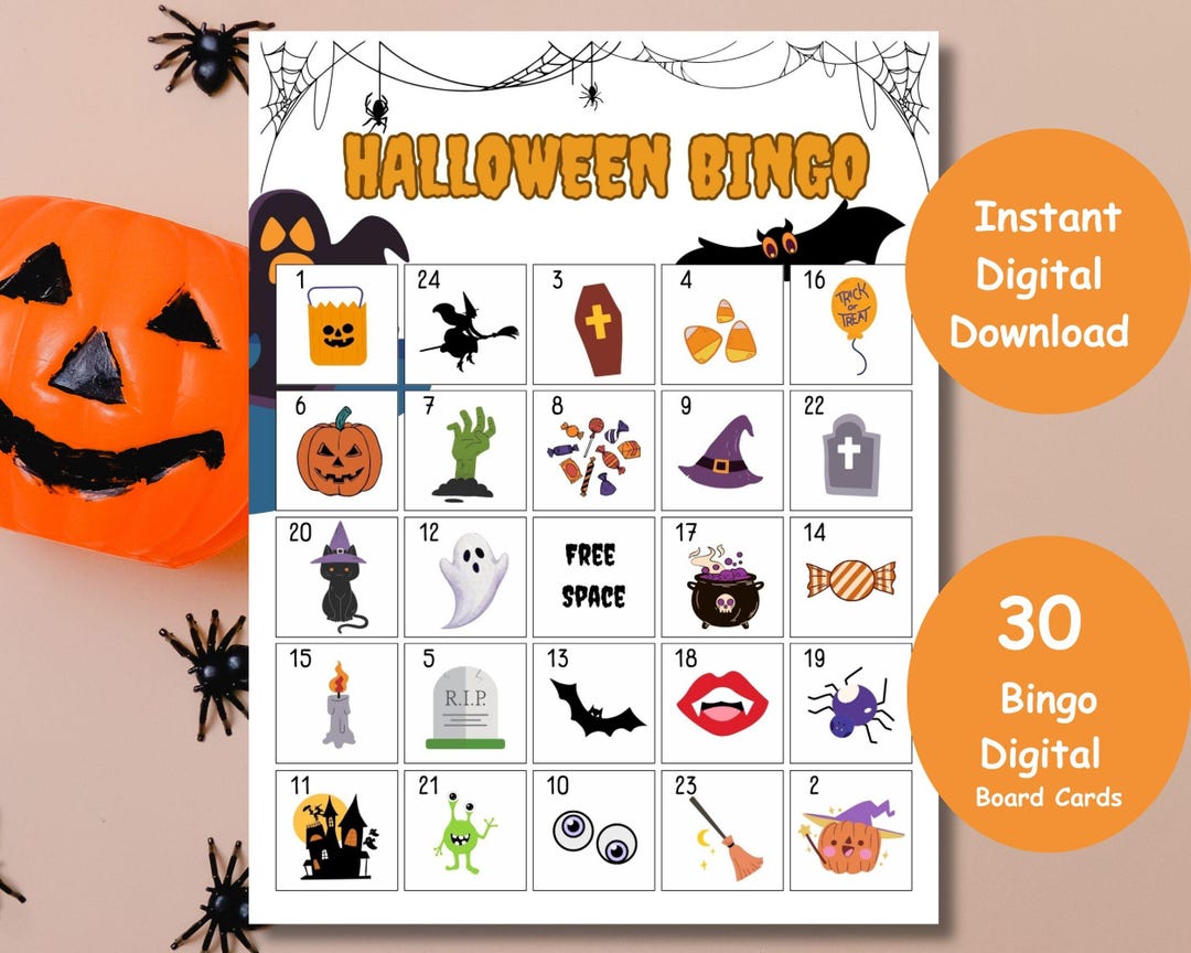 Halloween Bingo Game: 30 Printable Cards, Classroom Party Activity (PDF ...