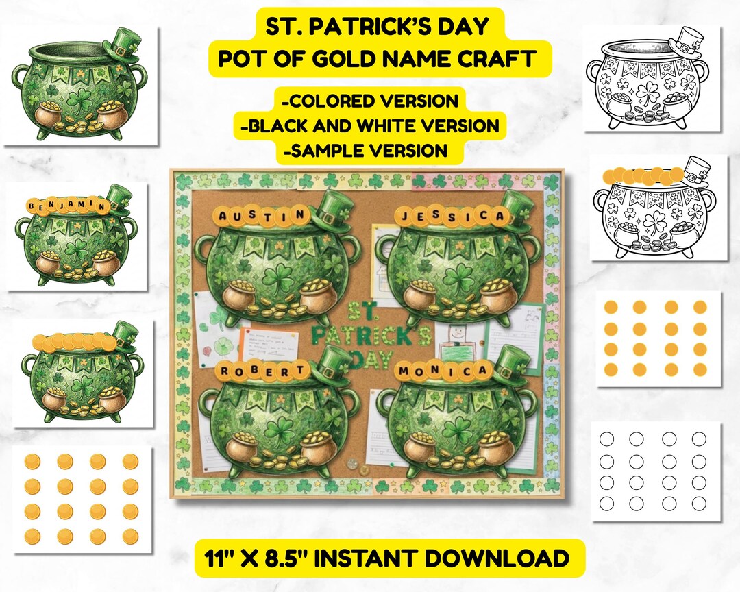 St Patrick’s Day Pot of Gold Name Craft, Bulletin Board Activity ...