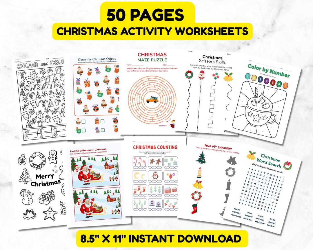 Christmas Kids Activity Bundle: Coloring, Maze, Word Search, Matching ...